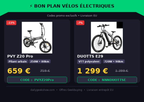 Bon plan vélo électrique : PVY Z20 Pro à 659€, DUOTTS E29 à 1299€